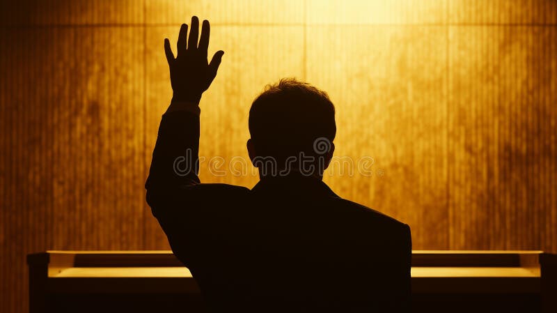 Silhouette of a Man Facing Forward with His Right Arm Raised ...