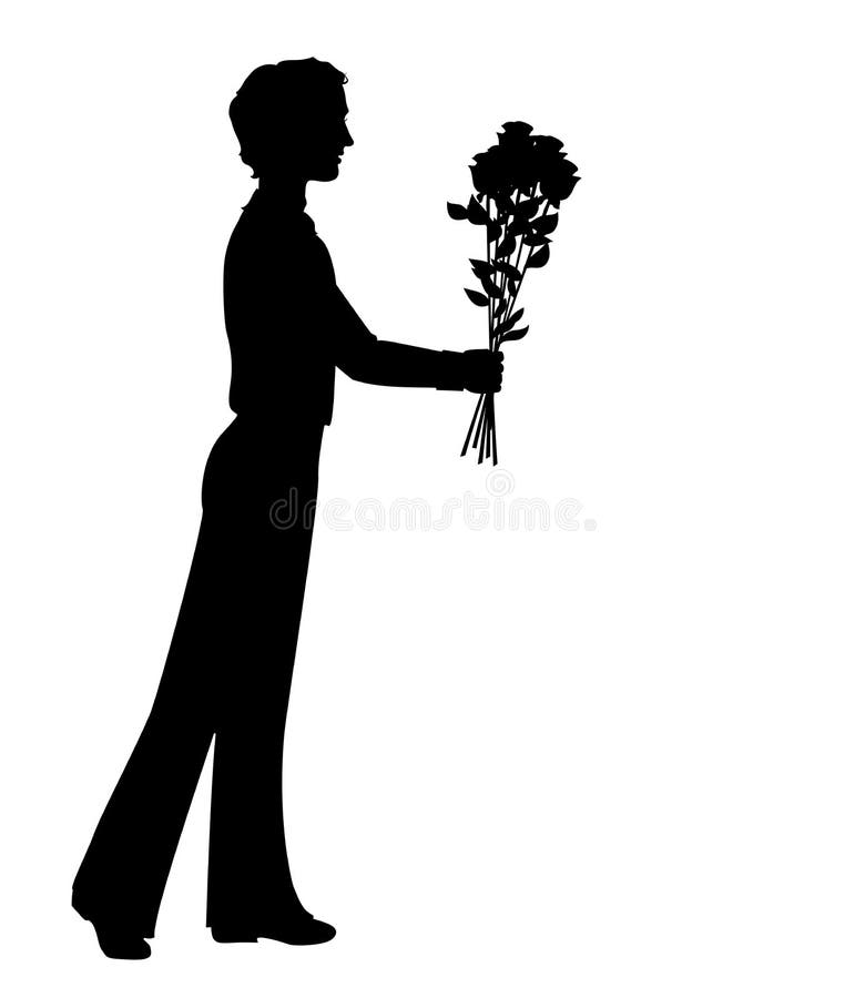 Silhouette of a Man with Flowers Stock Vector - Illustration of gift ...