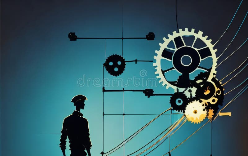 Silhouette of a Man with Gears and Mechanic Background Stock Photo ...