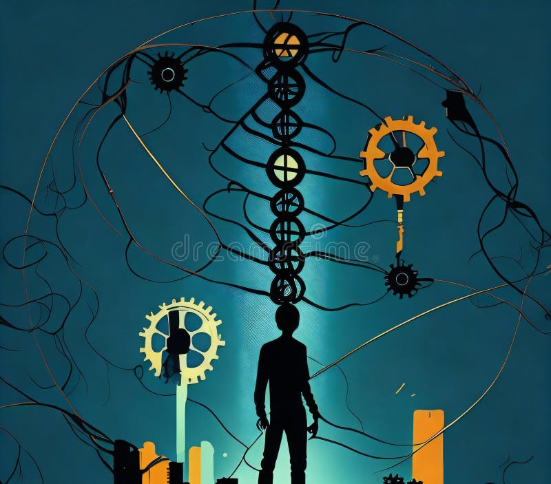 Silhouette of a Man with Gears and Mechanic Background Stock Photo ...