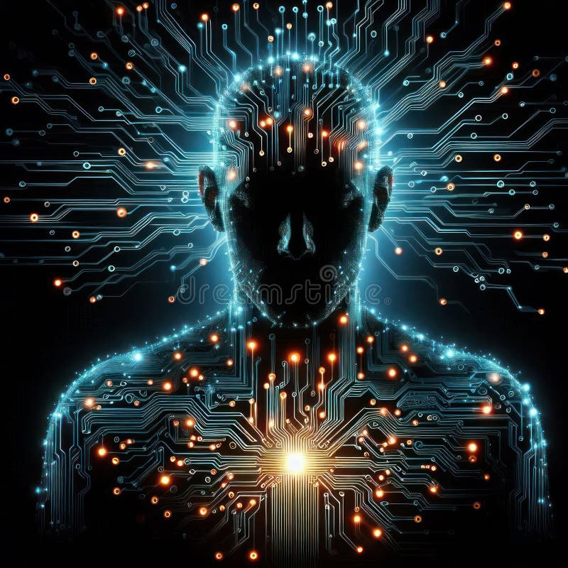 Silhouette of Man with Glowing Electronic Connections in it Technology ...