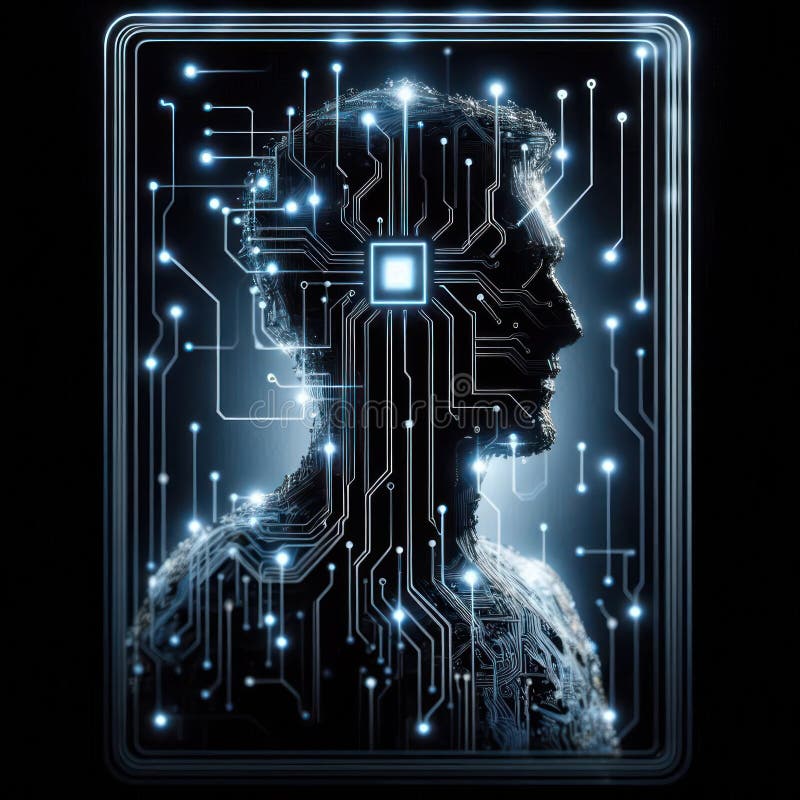 Silhouette of Man with Glowing Electronic Connections in it Technology ...