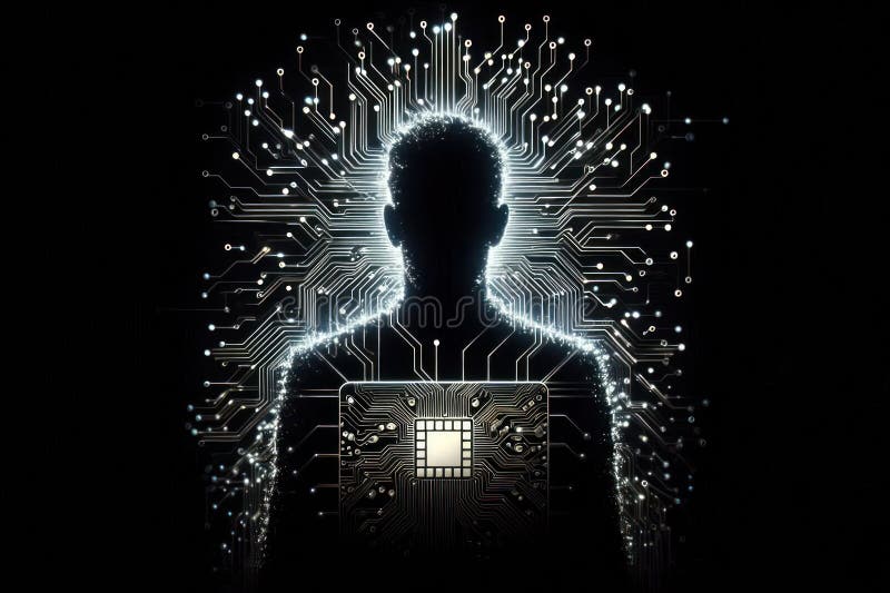 Silhouette of Man with Glowing Electronic Connections in it Technology ...