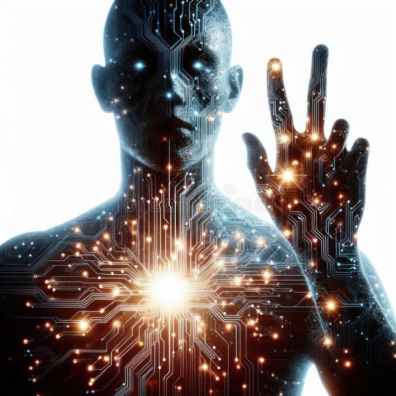 Silhouette of Man with Glowing Electronic Connections in it Technology ...