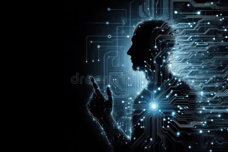 Silhouette of Man with Glowing Electronic Connections in it Technology ...