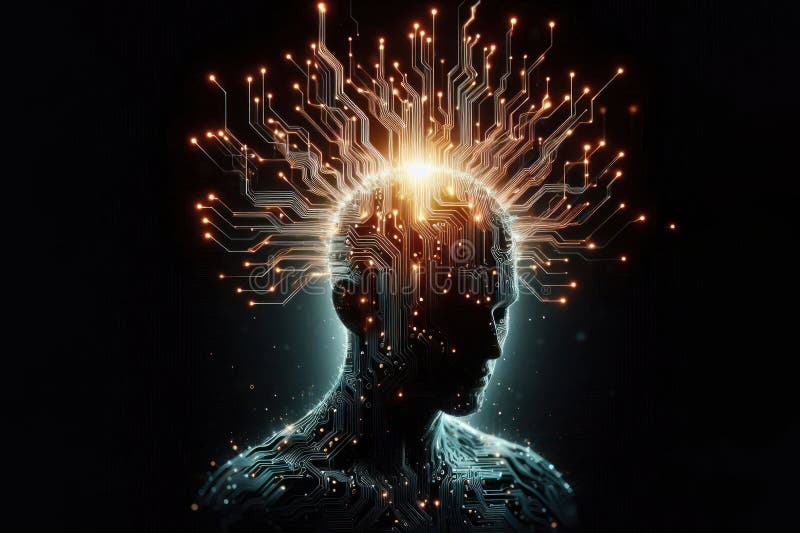 Silhouette of Man with Glowing Electronic Connections in it Technology ...