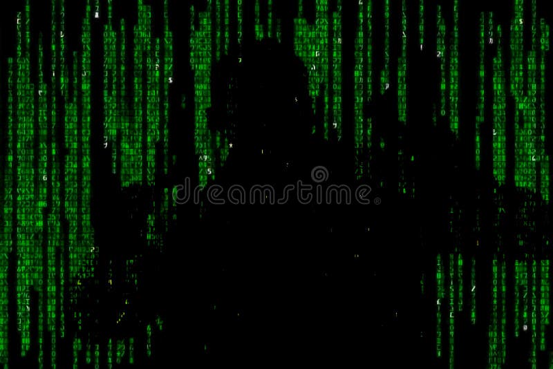 Silhouette of Man in Green Digital Data. Stock Image - Image of ...