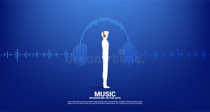 Silhouette of Man with Headphone and Sound Wave Music Equalizer ...
