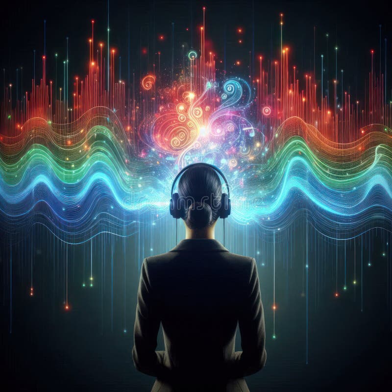 Silhouette of a Man with Headphones and Waves of Sound. Stock Image ...