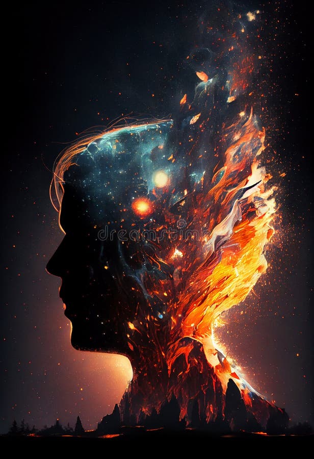 Silhouette of a Man Inside a Fiery Universe. AI Generated Stock ...
