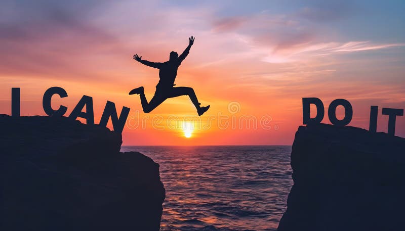 Silhouette Man Jumping Over Cliffs for I Can Do it , Good Mindset by ...