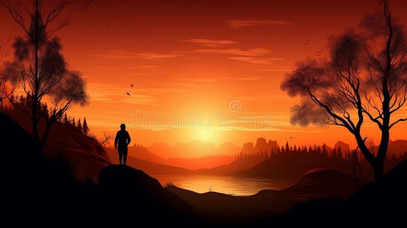 The Silhouette of a Man Staring into the Sunset. AI Generated Stock ...