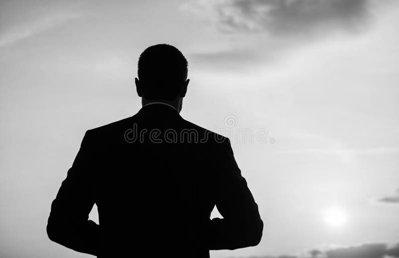 Silhouette of Man Looking Far on Sunrise Sky, Future Stock Photo ...