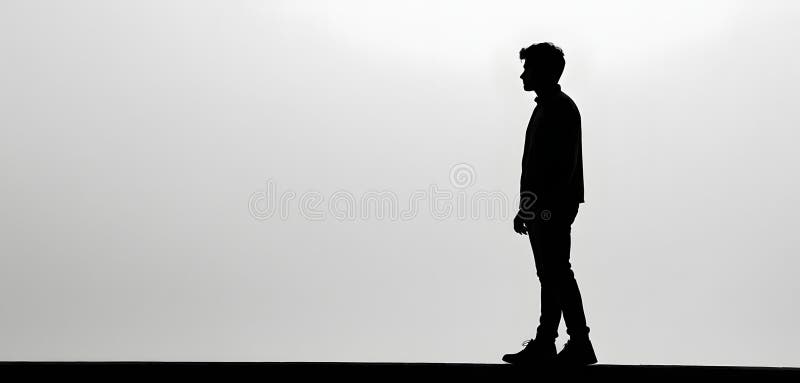 A Silhouette of a Man Looking Left, Full Body Stock Illustration ...