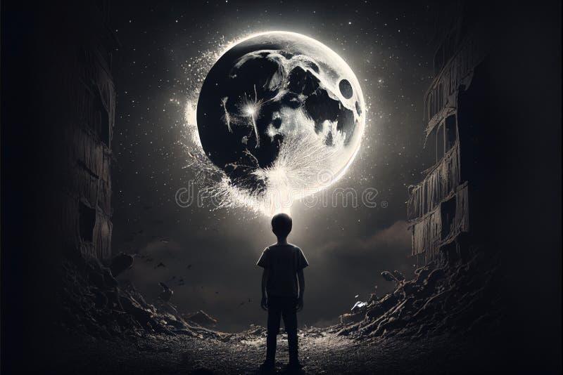 Silhouette of a Man Looking at the Moon. AI Generated. Stock Image ...