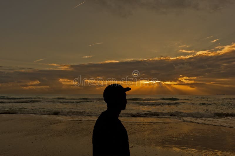 Silhouette of a Man Looking at the Nice Sunrise Editorial Stock Photo ...