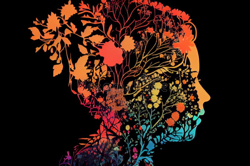 Silhouette of a Man from Multi-colored Flowers. AI Generated Stock ...