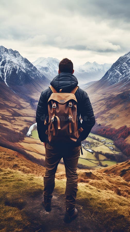 Silhouette of a Man Observing Nature, Secluded in Solitude. Stock Photo ...