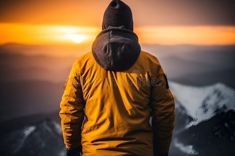 Silhouette of a Man Observing Nature, Secluded in Solitude. Stock ...