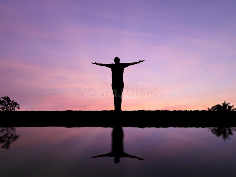 Silhouette man open arms stock image. Image of carefree - 82090589