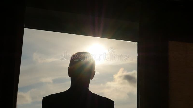 Silhouette of Man Opening Curtain Slow Motion. from Dark into Light ...