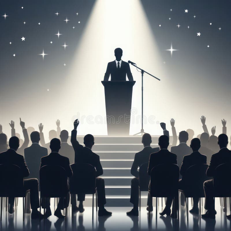 Silhouette of a Man Performing from the Stage. Stock Illustration ...
