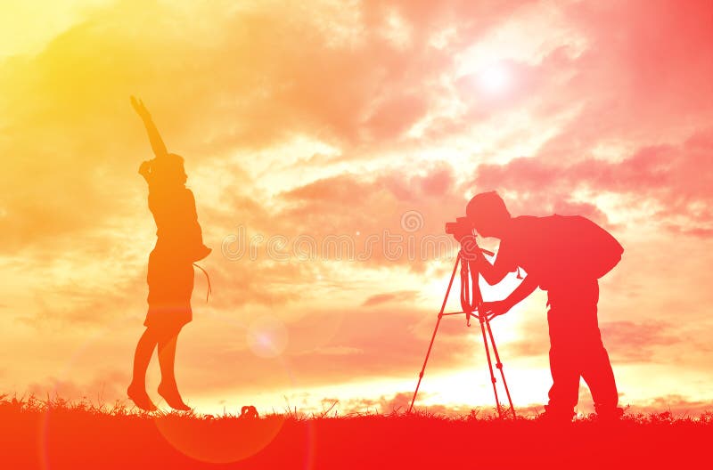 Silhouette Man Photographer Stock Photo - Image of nature, camera: 74896290