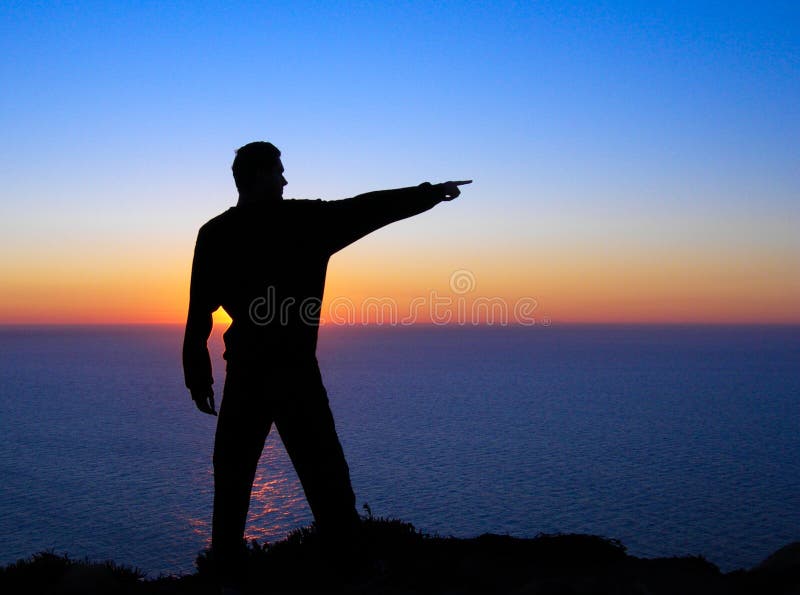 Silhouette of Man Pointing with Finger Stock Photo - Image of action ...