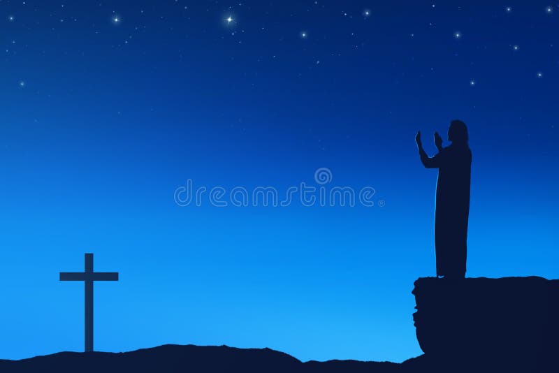 Silhouette of Man Praying To God with Cross Shape Stock Illustration ...