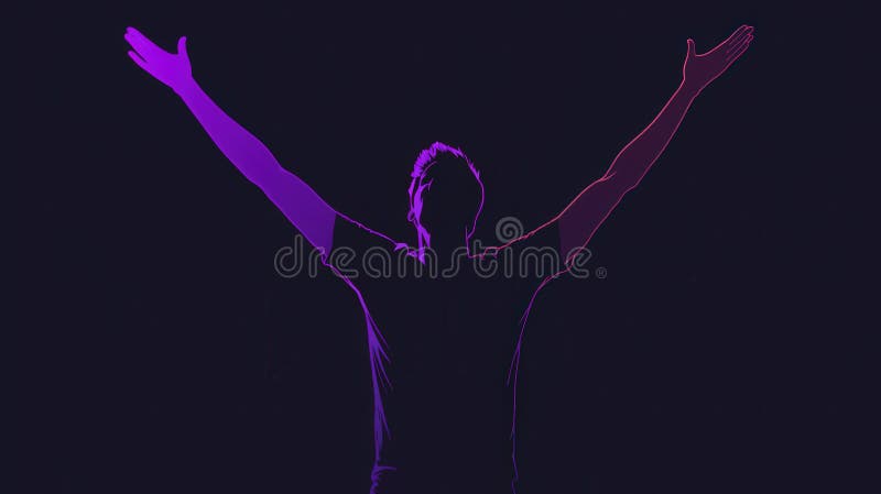 Silhouette of Man with Raised Arms in Gradient Light Stock Illustration ...