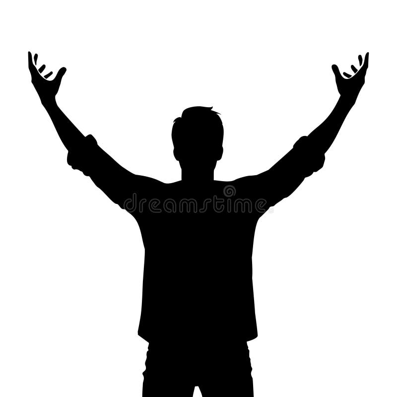 Silhouette of a Man Raising Arms Stock Vector - Illustration of ...
