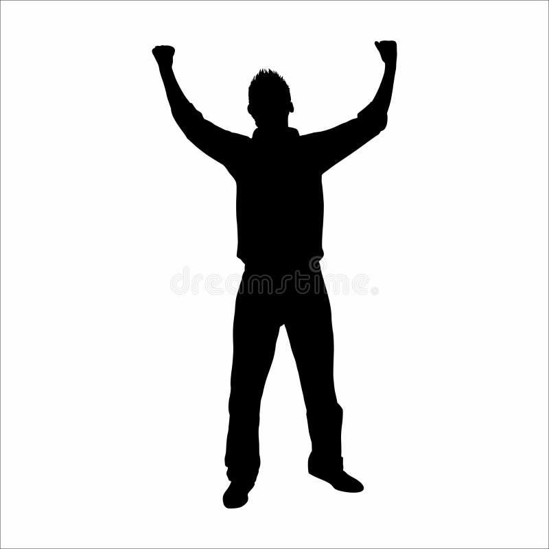 Silhouette of a Man Raising His Hands Up, on a White Background Stock ...