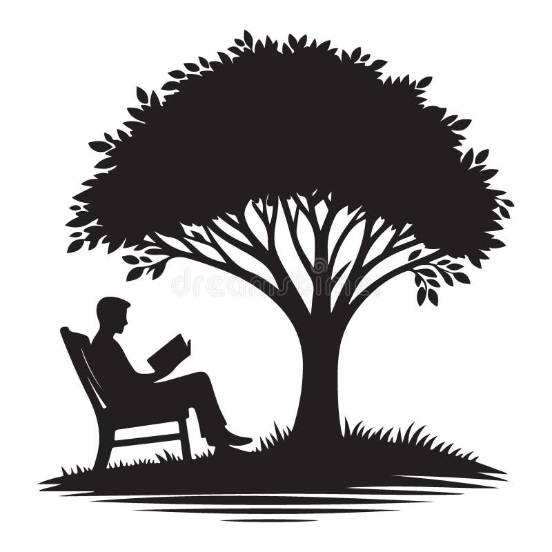 Silhouette of Man Reading Under a Tree Illustration Design Stock Vector ...
