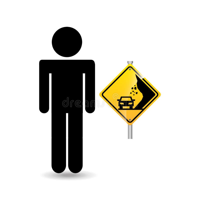Silhouette Man Road Sign Caution Stock Vector - Illustration of area ...