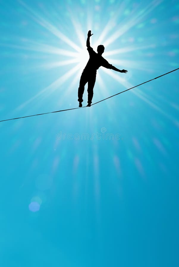 Concept of Risk Taking Man Balancing on the Rope Stock Photo - Image of ...