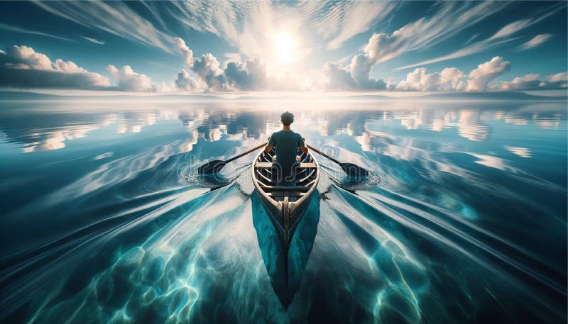 Silhouette of a Man Rowing Boat at Sunset Stock Illustration ...