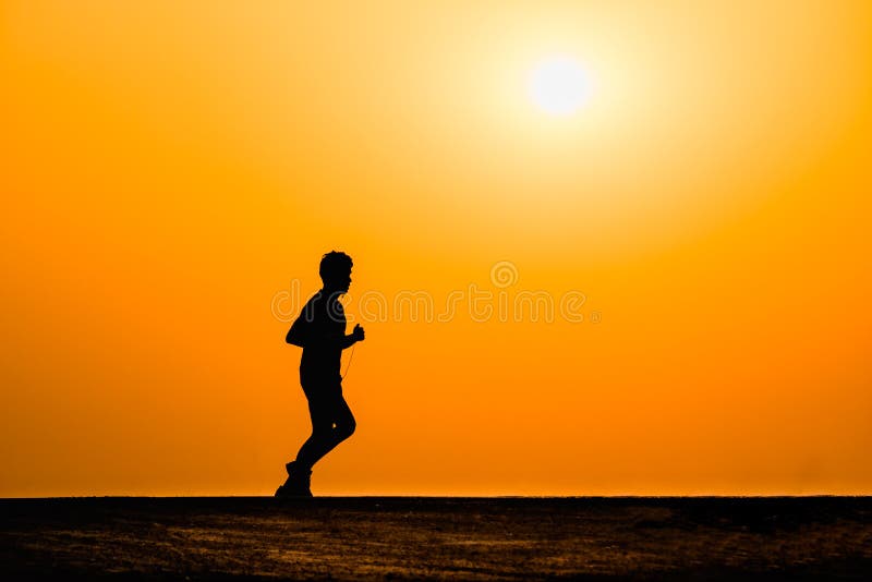 Man Running Silhouette at Sunset, Young Caucasian Run in Mountain Stock ...