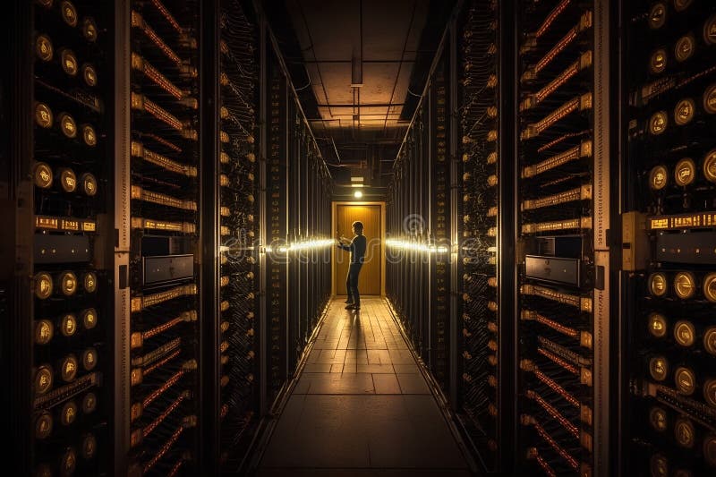 Silhouette of a Man in a Server Room. Conceptual Image Stock ...