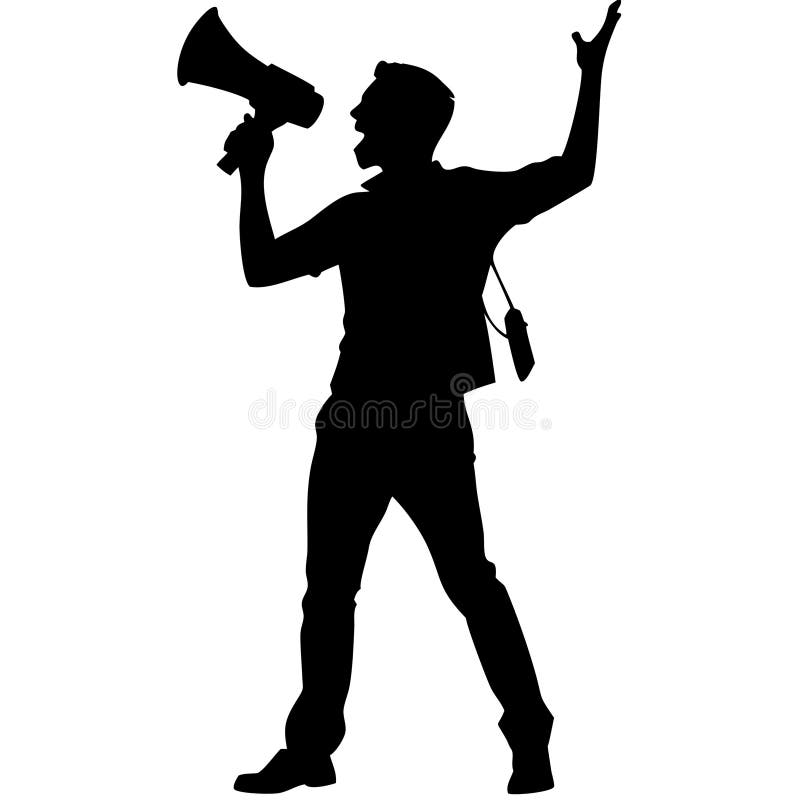 Silhouette Man Shouting Megaphone Communication Vector Art for ...