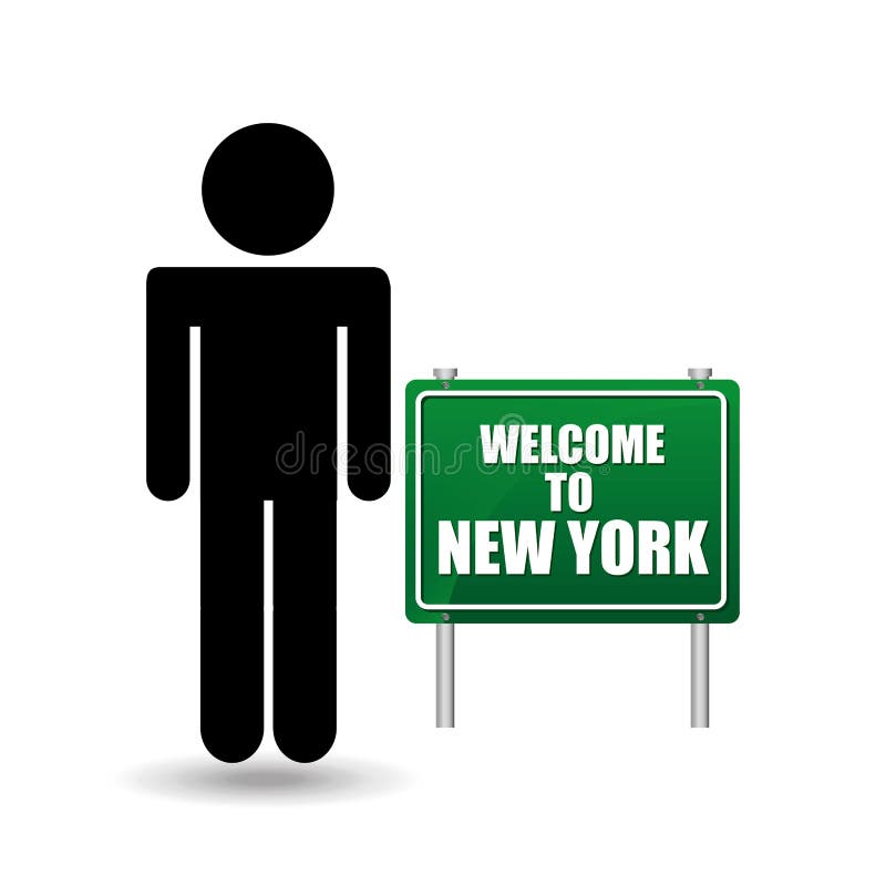 Silhouette Man Sign Welcome New York Stock Vector - Illustration of ...