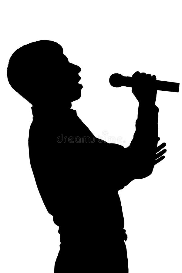 Silhouette of a Man Singing Emotionally into a Microphone Stock Photo ...