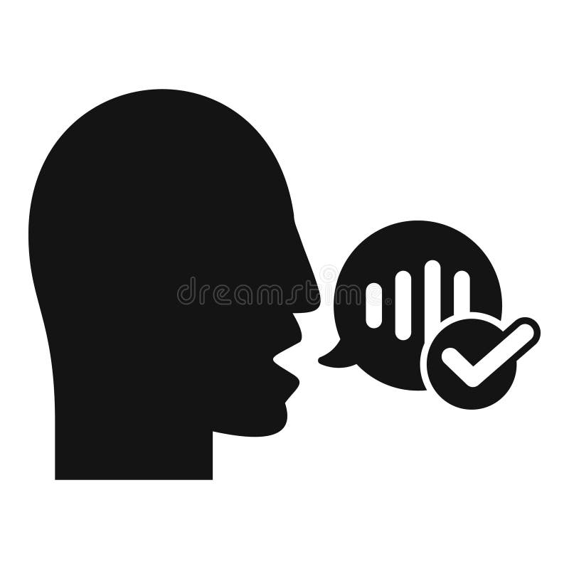 Silhouette Man Speaking with Sound Wave and Check Mark Icon Stock ...