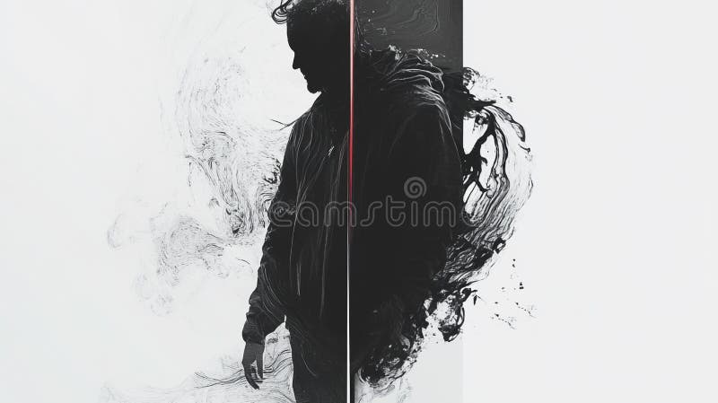 Silhouette of a Man Split between Light and Shadow Stock Illustration ...
