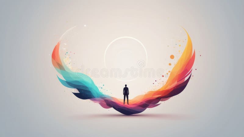 Silhouette of a Man Standing on Abstract Wings Stock Illustration ...