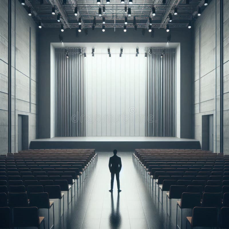 The Silhouette of a Man Standing in the Audience and Looking at the ...