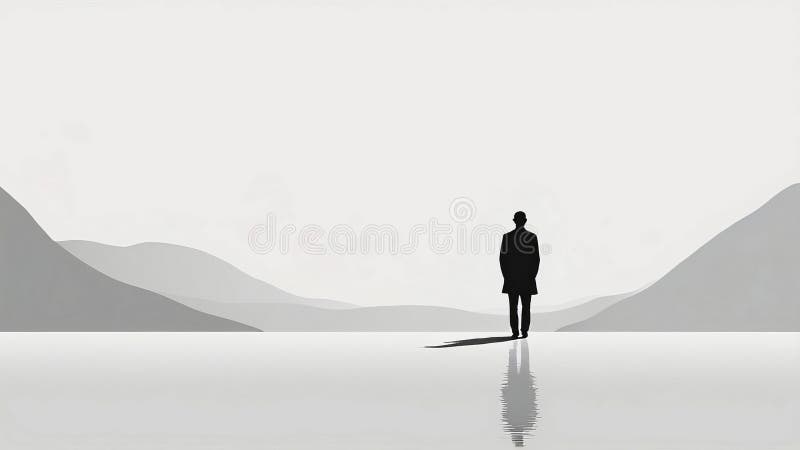Silhouette of a Man Standing in a Calm Misty Landscape Stock ...