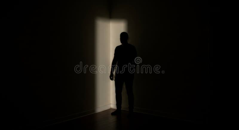 Silhouette of a Man Standing in a Dark Room Corner Stock Illustration ...