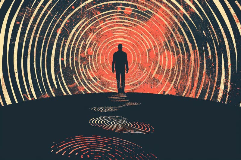 Silhouette of a Man Standing at the Edge of a Circular Vortex Stock ...