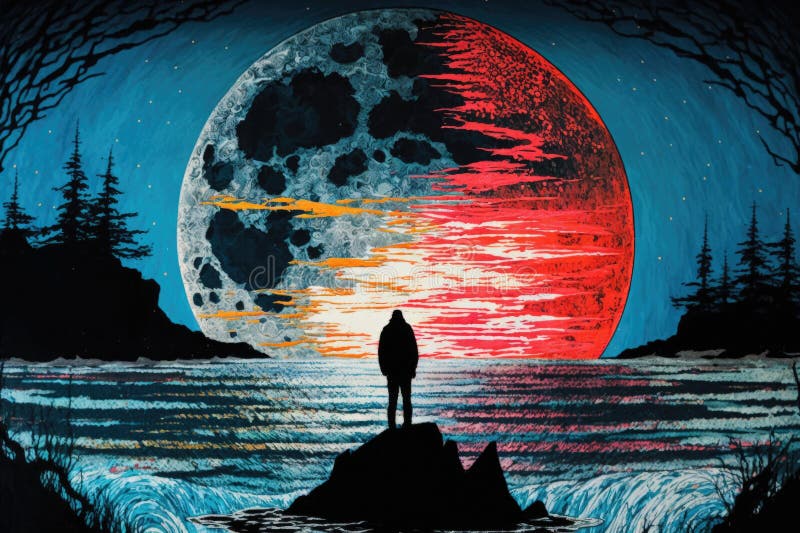 Silhouette of a Man Standing on the Edge of a Cliff Against the ...