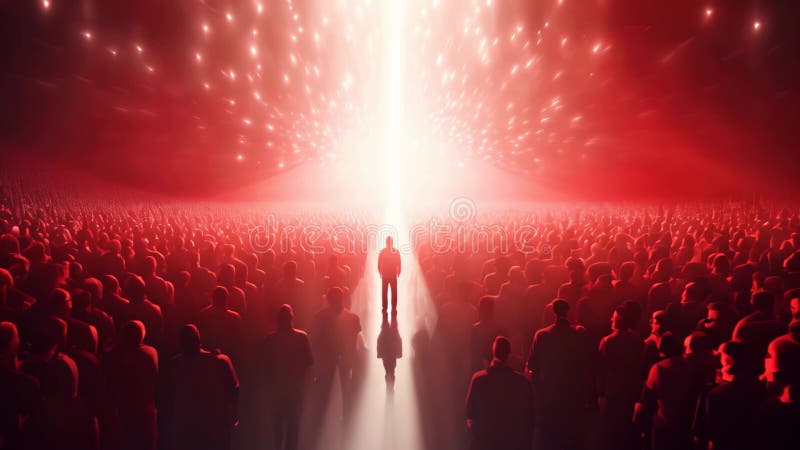 Silhouette of a Man Standing in Front of a Crowd of People. 3d ...